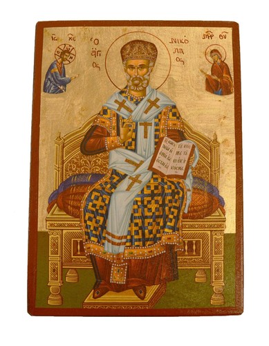 Greek Russian Orthodox Handmade Wooden Icon Saint Nicholas on Throne ...