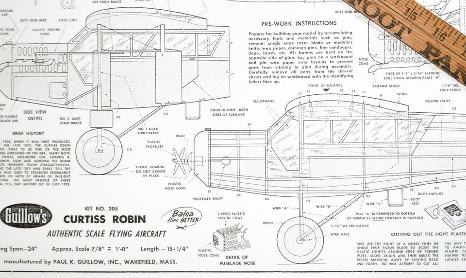 Guillow's CURTISS ROBIN PLAN to Build a 24" Span FF or RC Model ...