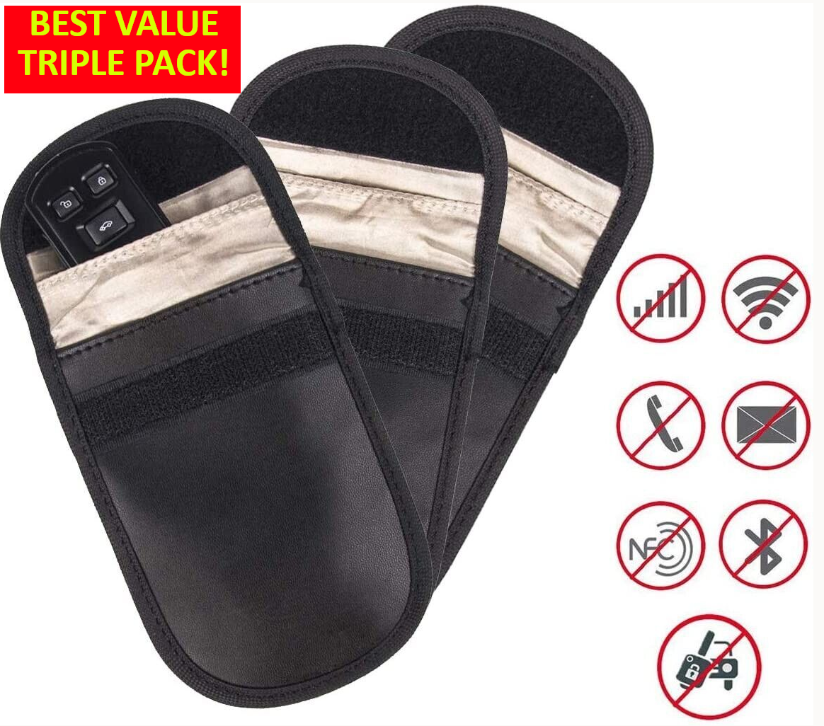 TRIPLE PACK - Car Key Signal Blocker Case Faraday Fob Pouch RFID ...