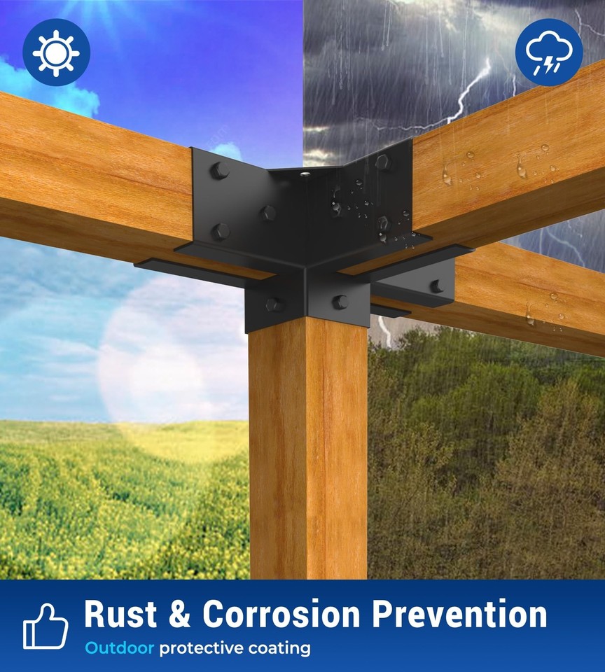Pergola Brackets 4x4 for 6-Leg Advanced with Beam, 4 Way Corner ...
