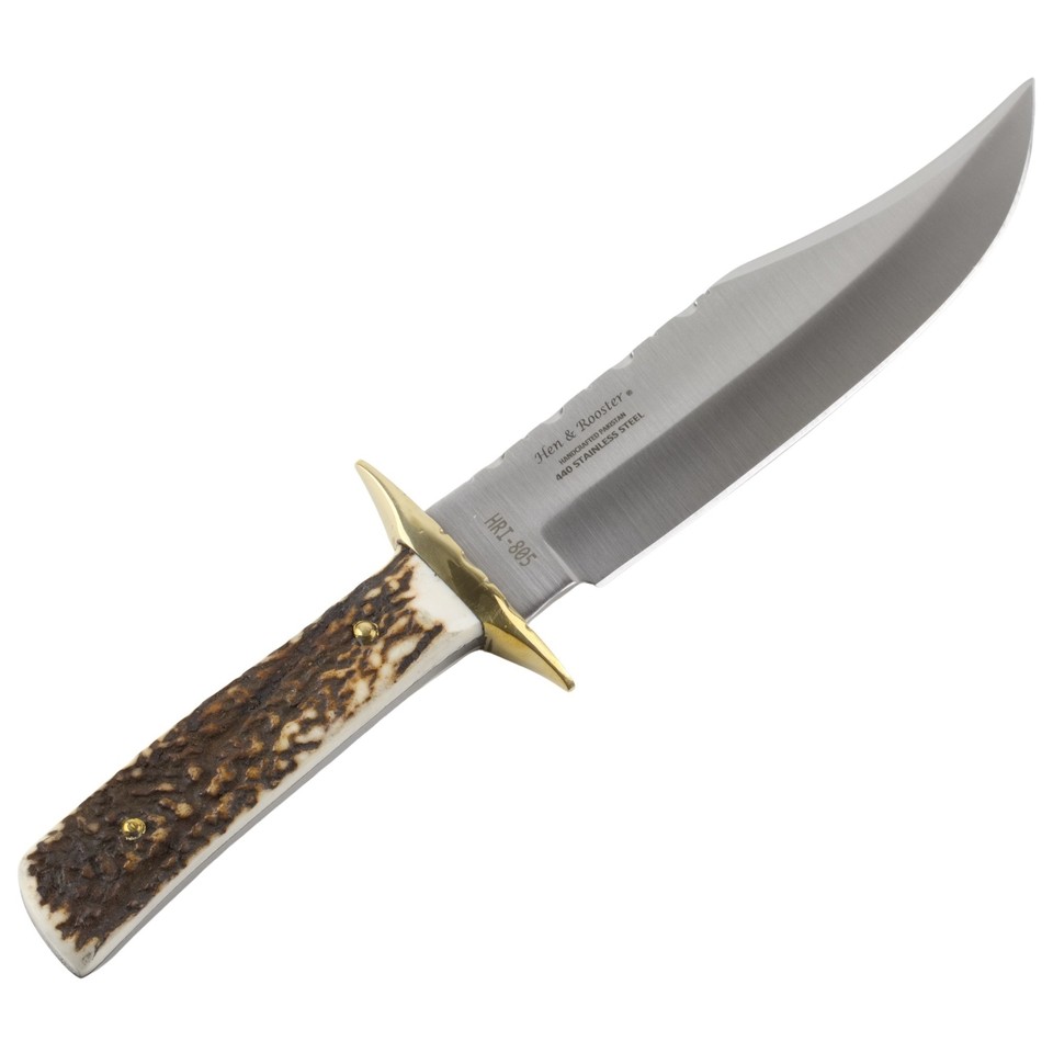 Hen & Rooster Deer Stag Handle Bowie Fixed Blade Knife 12" Overal ...