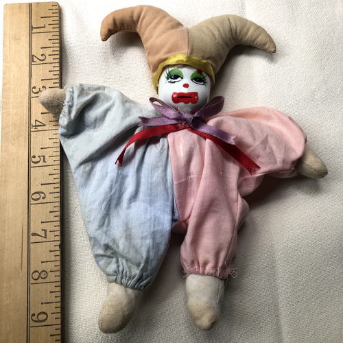 Vintage Sand filled Body Porcelain Face Hand Painted Jester Clown Dolls ...