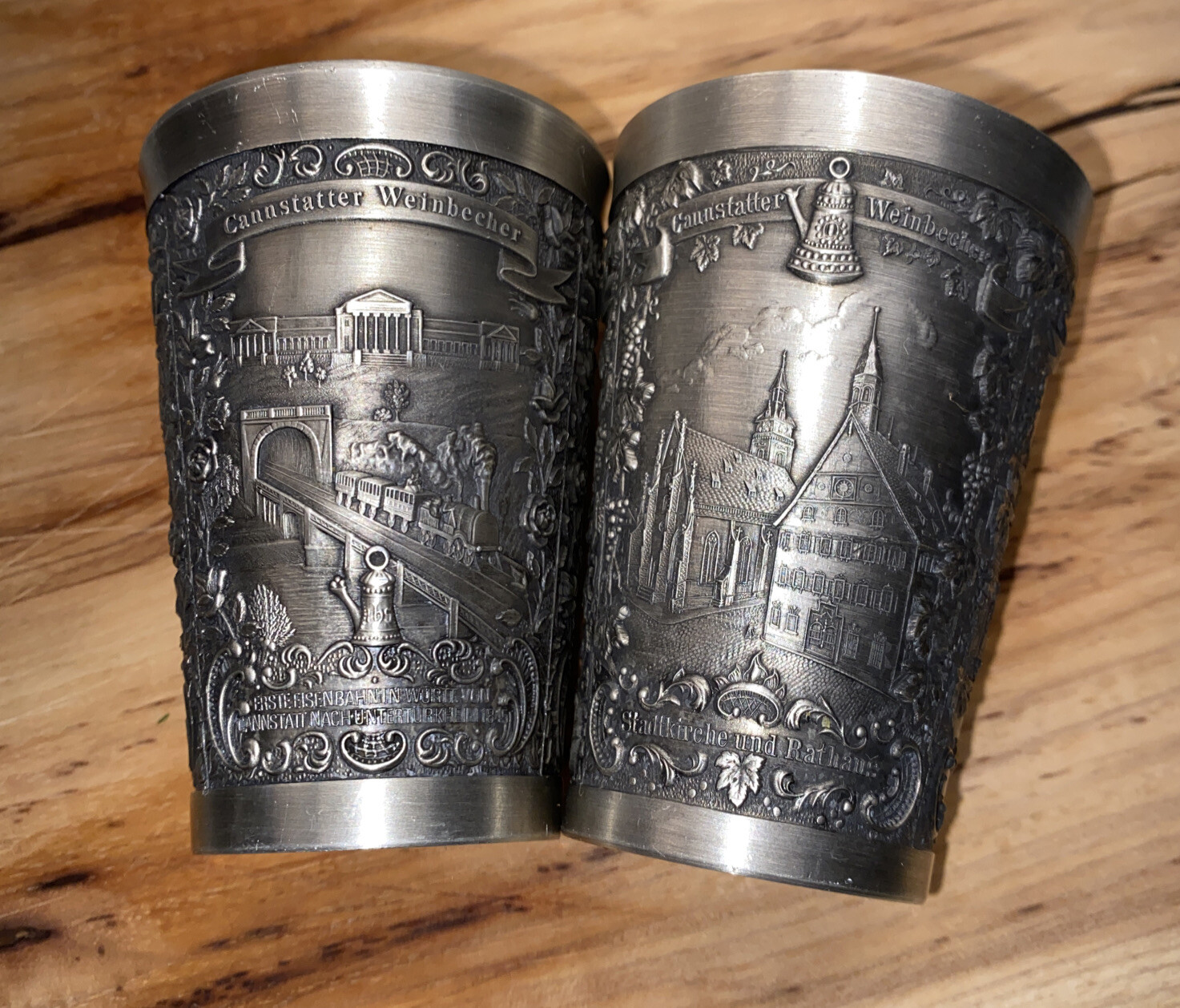 Lot of 2 Ornate ZINN BECKER Stuttgart Pewter 3" Shot Glasses | eBay