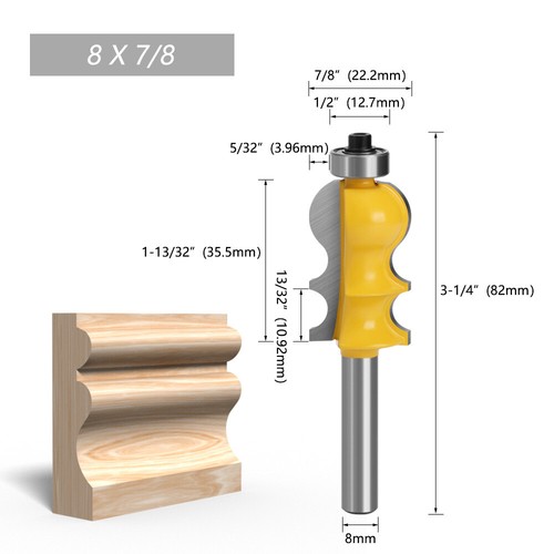 1/4 1/2 8mm Shank Architectural Molding Router Bit Profile Edge Cutter ...