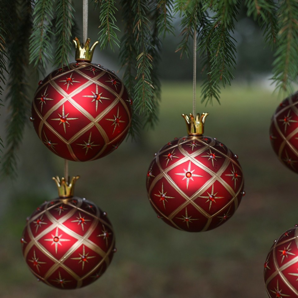 A135# Luxury Glass Ball Red Bauble With Porcelain Crown Cap Christmas ...