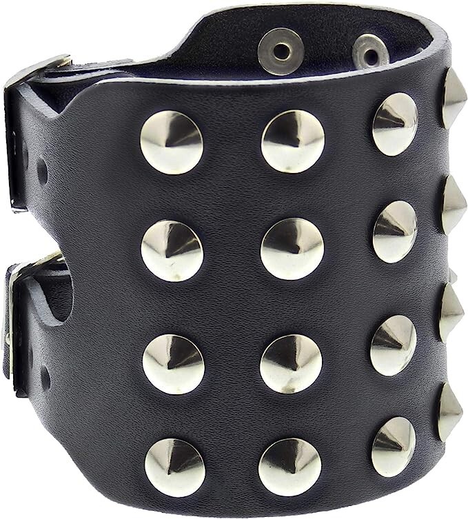 Mens Womens Black Faux Leather Punk Rocker Grunge Fancy Dress Emo Cuff ...
