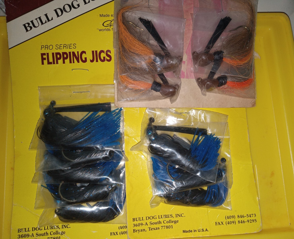 VINTAGE UNCLE JOSH 6 JARS OF PORK RIND BAIT + 12 JIGS in a Jig & PIG ...