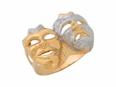 10k or 14k Two-Tone Stunning Comedy Tragedy Theater Masks Split Shank ...