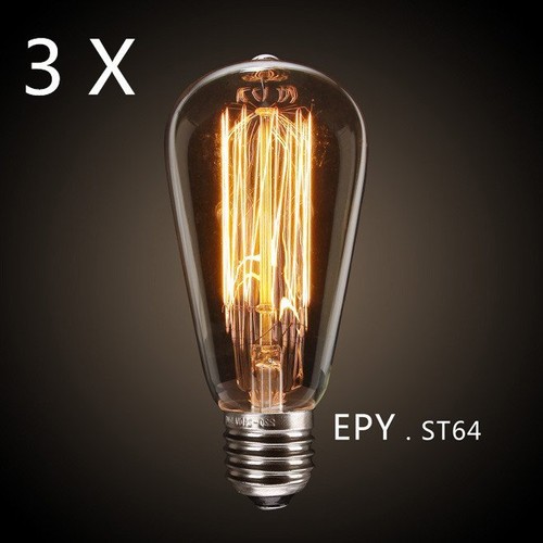 3 X E27 ES 40W Tungsten Vintage Antique Edison Bulb Incandescent ...