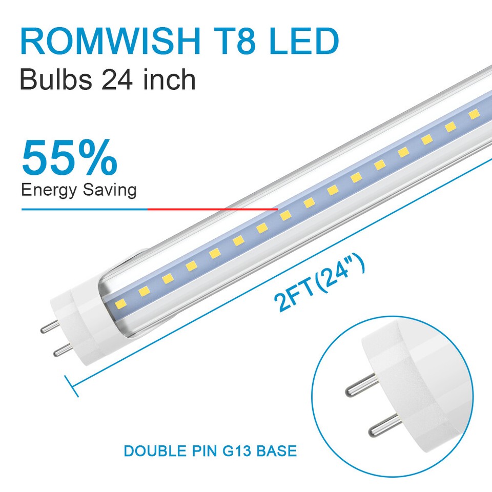 9W T8 2FT LED Tube Light Bulbs G13 Bi-Pin 24 inch Garage Office LED ...