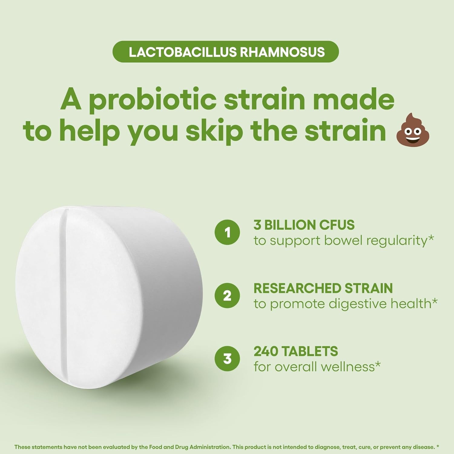 Lactobacillus Rhamnosus Probiotic Supplement 240 Tablets 3 Billion CFU ...