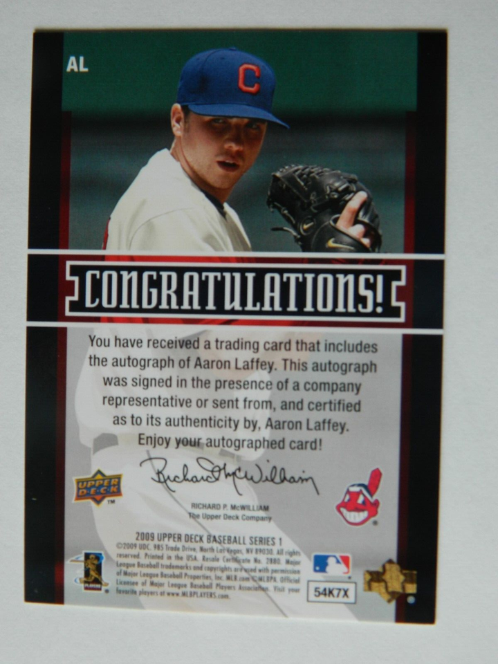 2009 Upper Deck Inkredible #AL Aaron Laffey Autograph Cleveland Indians ...
