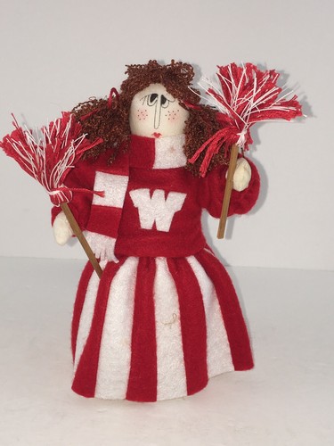 Handmade Lady Wisconsin Badger Cheerleader Doll Red White Dress & Poms ...