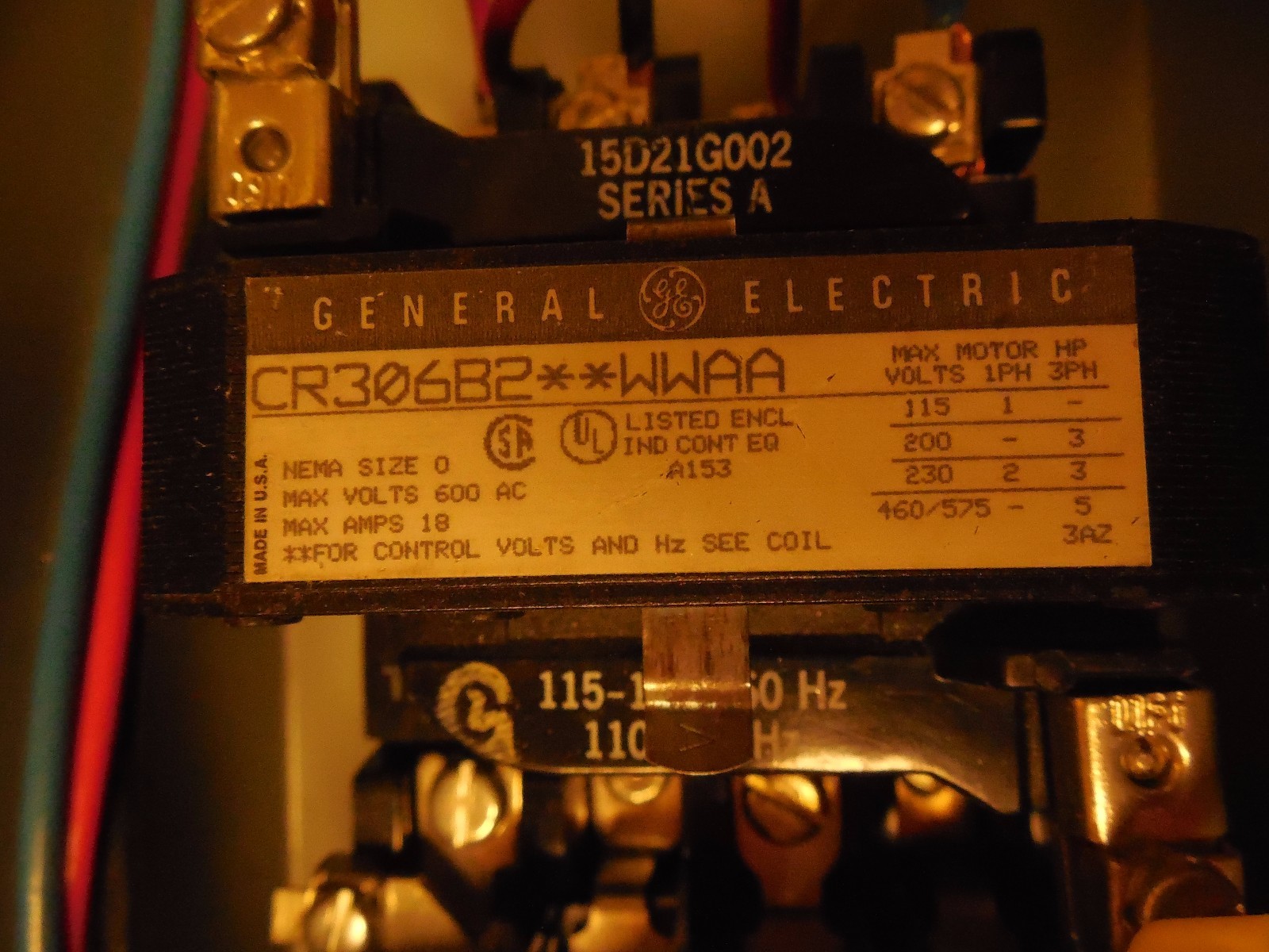 GE 300 LINE CONTROL CR306B2**WWAA SIZE 0 MOTOR STARTER ENCLOSURE 115 ...