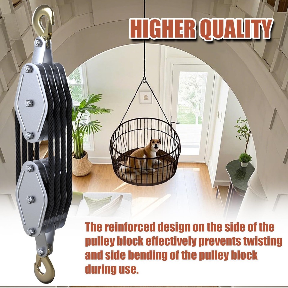 Block and Tackle Pulley System Heavy-duty Pulleys Strong Ropes (Black-4 ...
