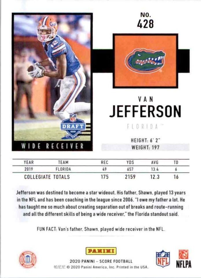 2020 Score #428 Van Jefferson Florida Gators Football Card | eBay