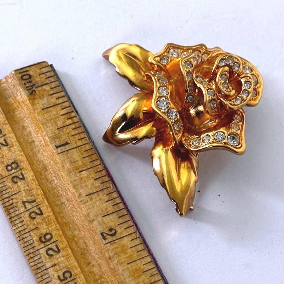 Vintage Avon Rose Passion Clear Rhinestone Gold Tone Flower Pin Brooch ...