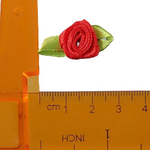 300Pcs Mini Ribbon Roses Artificial Fabric Flowers with Green Leaves ...