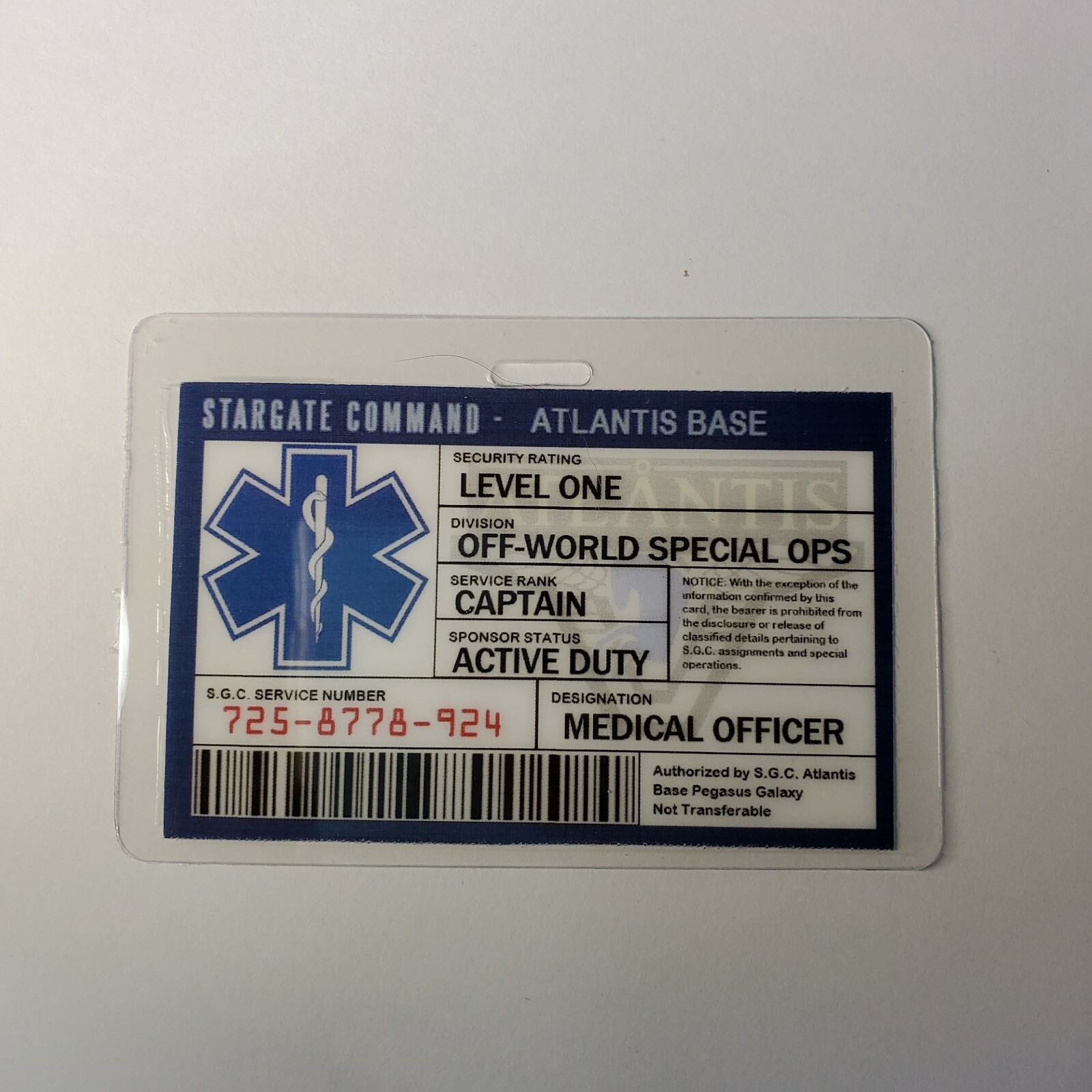 Stargate Command Atlantis ID Badge-Special Ops Medical Officer Captain ...