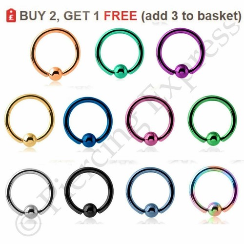 2X Ball Closure Ring Captive Bead Ring BCR Lip Ear Tragus Nose Septum ...
