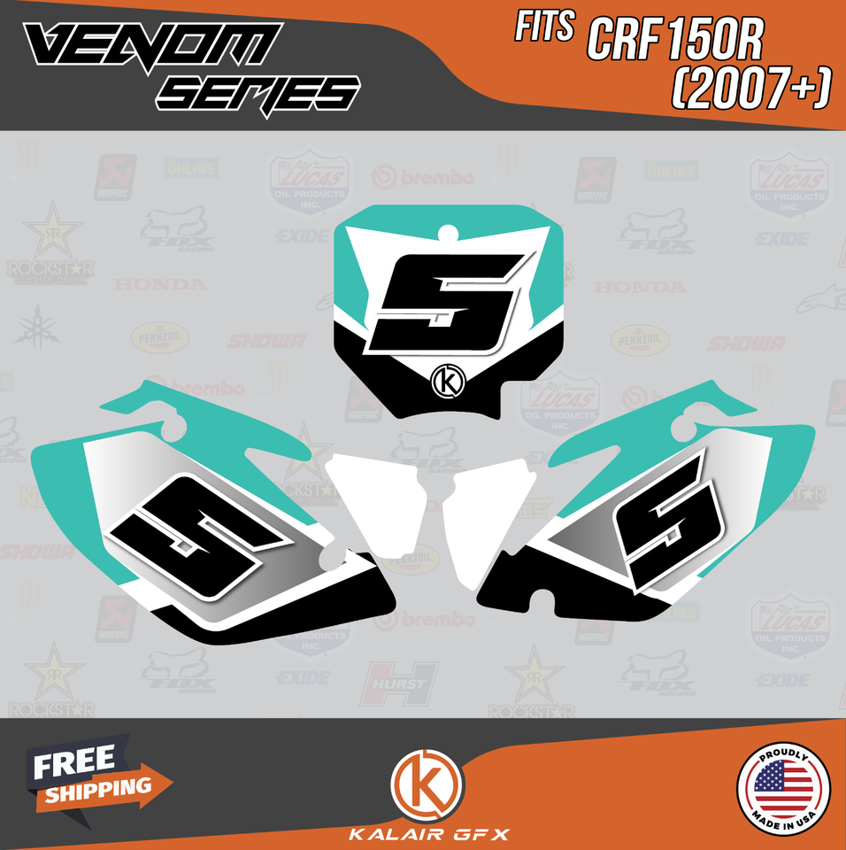 Graphics Kit for Honda CRF150R (2007-2023) CRF 150R Venom Series - Teal ...