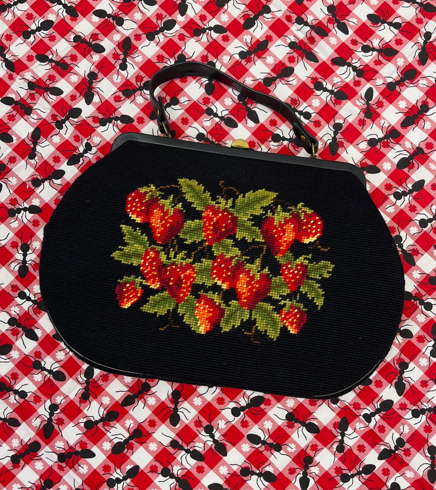 Vintage 1950s 60s Strawberry Fruit Large Needlepoint … - Gem