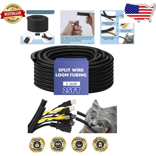 High-Temperature Flame Retardant Wire Loom - 1'' x 25 ft Easy Install ...