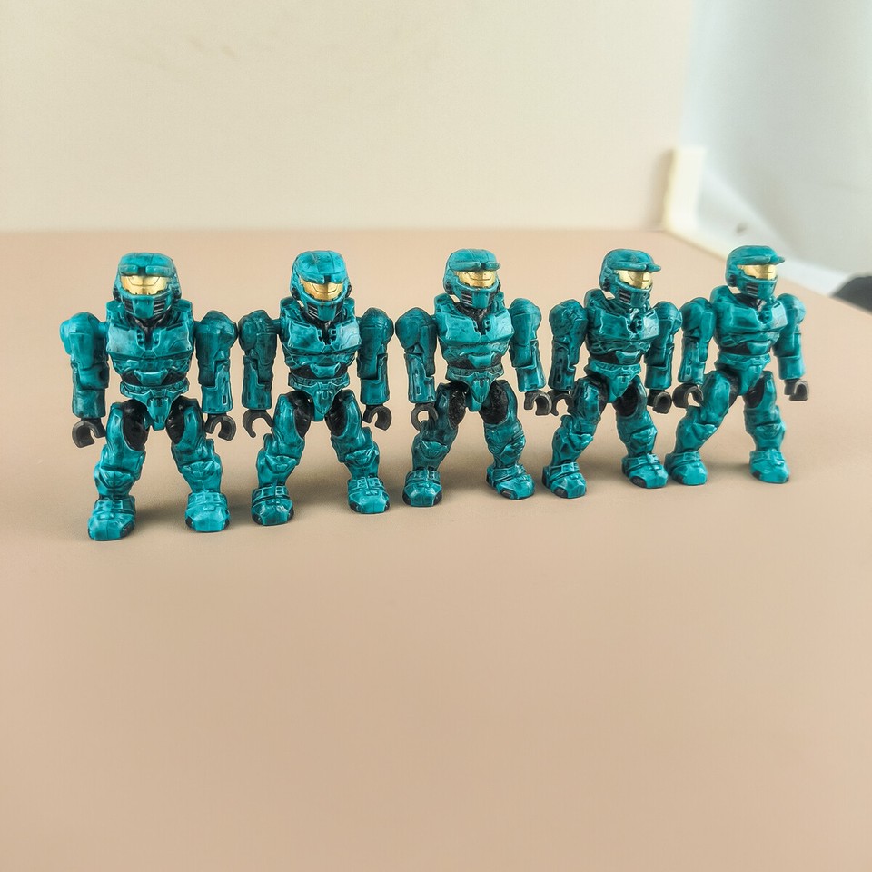 5x Halo Mega Construx Bloks Spartan Mini Figure Cyan Spartan Mark IV ...