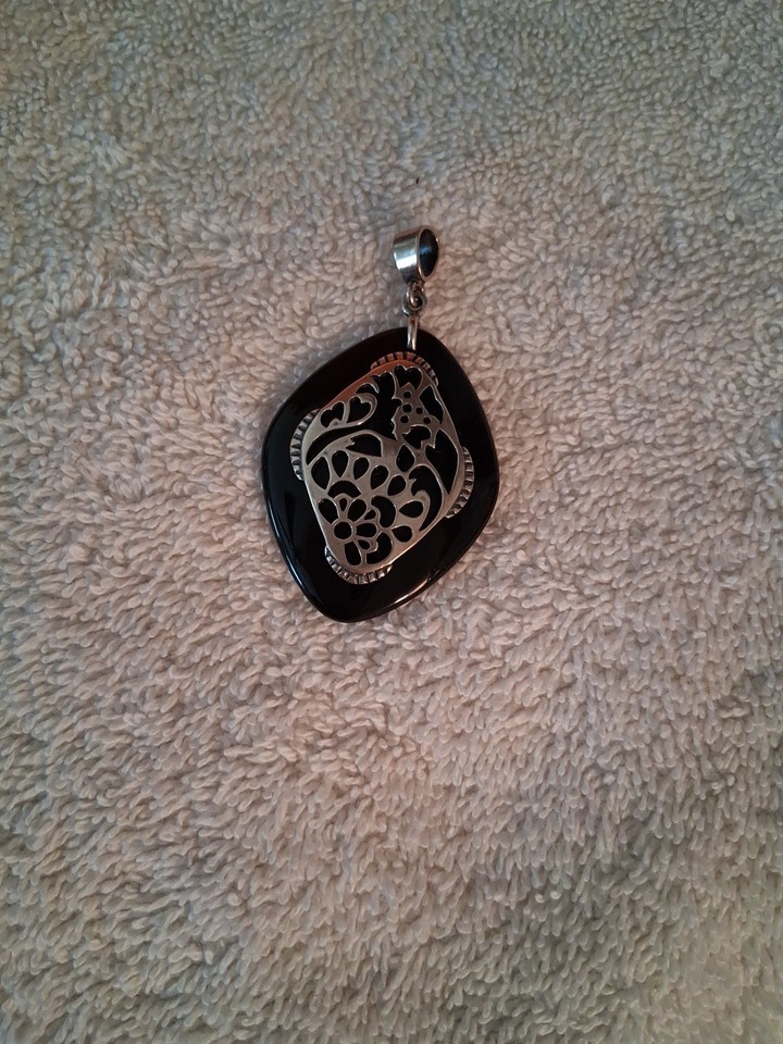 SILPADA S2388 925 Sterling Silver Black Glass Filigree Diamond Shape ...