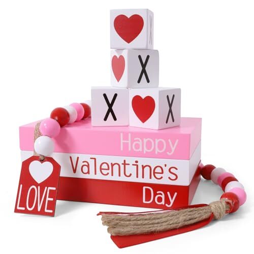 Valentine's Day Decoration, Valentines Wood Book Stack with 4 XOXO ...