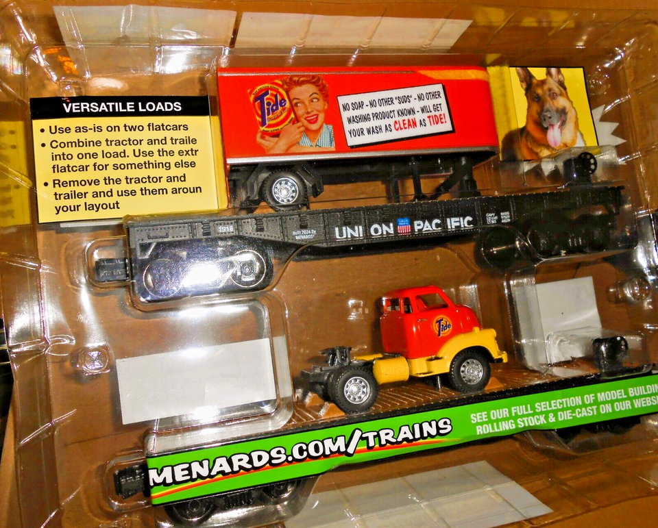 MENARDS TIDE O GAUGE UNION PACIFIC TRACTOR TRUCK/TRAILER FLATCARS SET ...