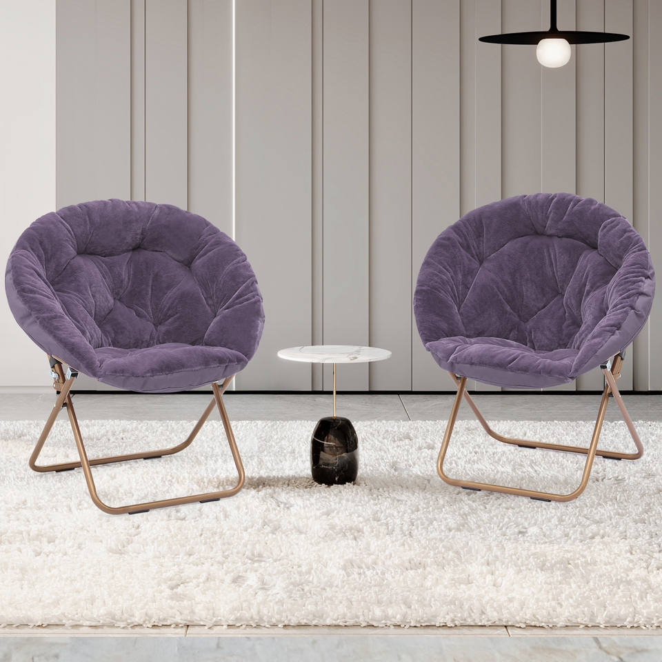 2 Pcs Folding Comfy Saucer Chair Home Relaxation Faux Fur Cozy Moon ...