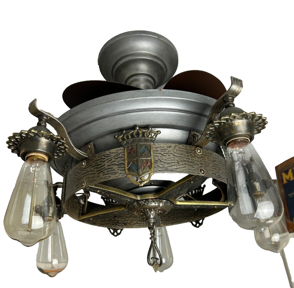 LeVelle fan Lite 1920s Mid-West Lighting Co. antique ceiling fandelier ...