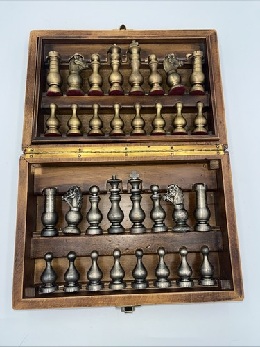 Vintage Brass and Metal Travel Chess Set - No Board | eBay