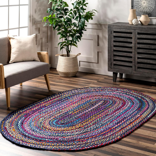Tammara Bohemian Hand Braided Area Rug, Oval 7X9, Blue | eBay