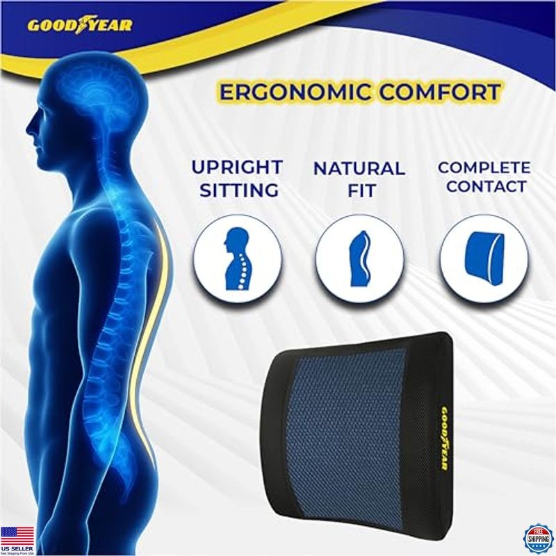 Goodyear Gel-Infused Ergonomic Lumbar Support Pillow for Office & Car ...