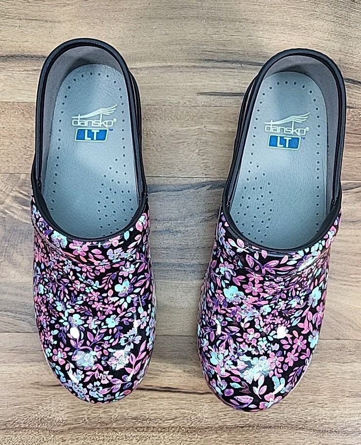 Dansko Nursing Clogs Size 38 Women Metallic Flower Paisley Pattern Pink ...