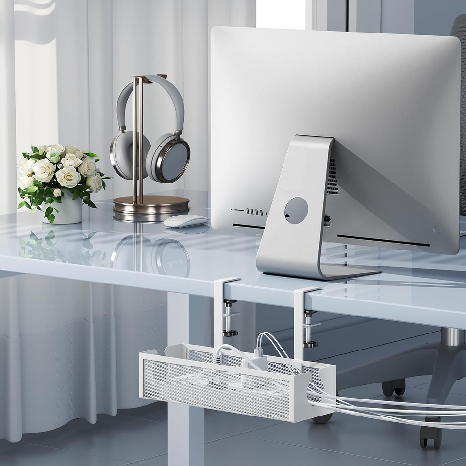 No-Drill Metal under Desk Cable Management Tray, Power Strip & Cable ...