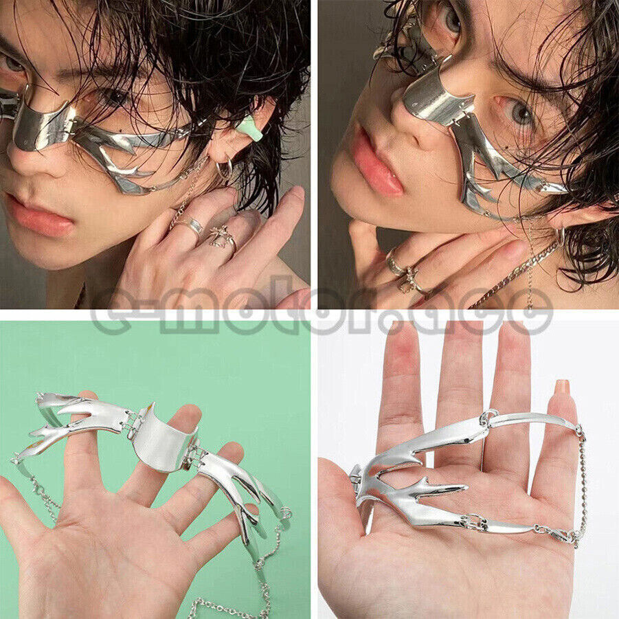 2pieces Punk Metal Mechanical Style Nose Half Face Decor Halloween Mask ...