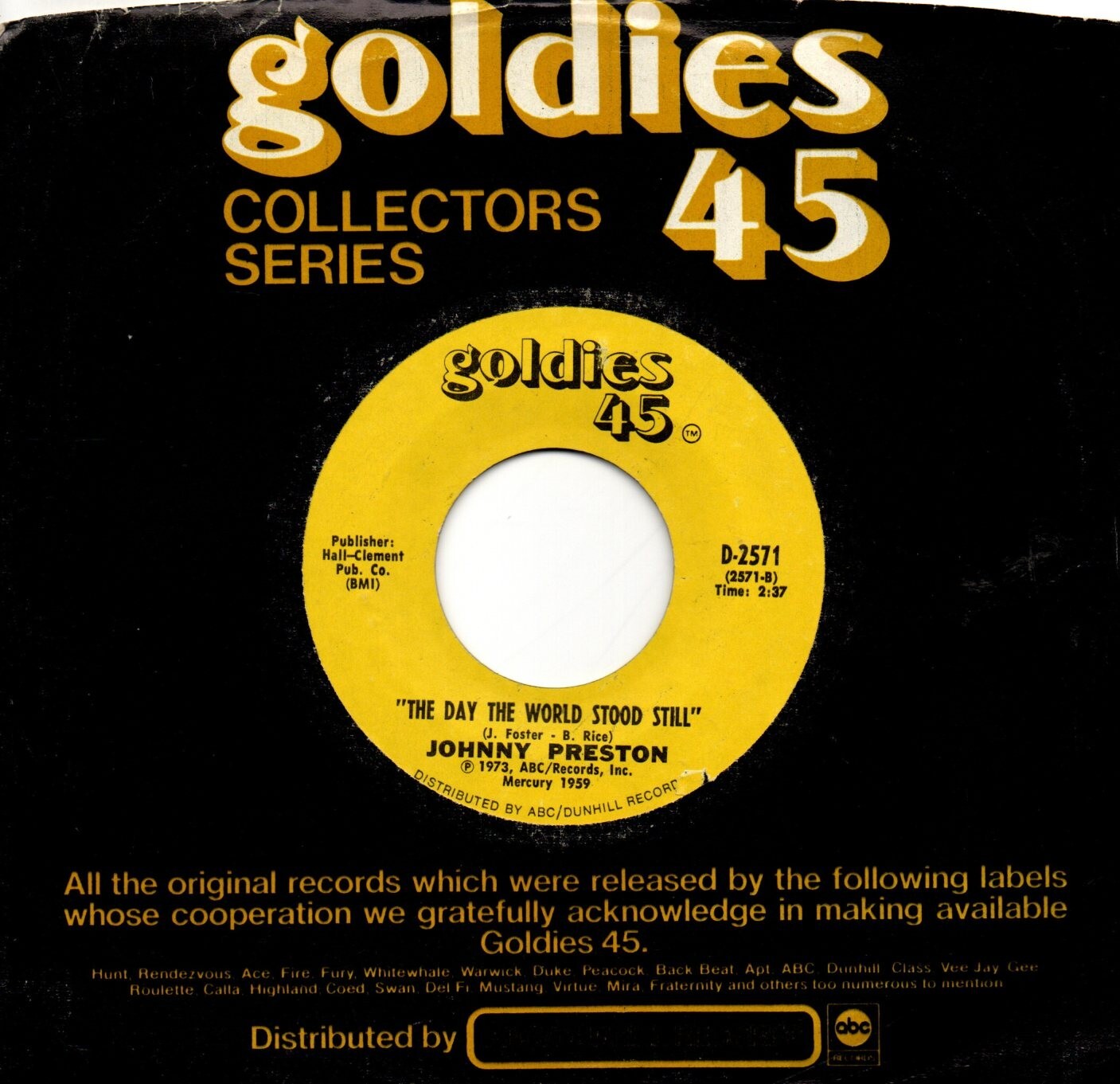 Johnny Preston:Running bear/The day the world stood still:US Goldies 45 ...