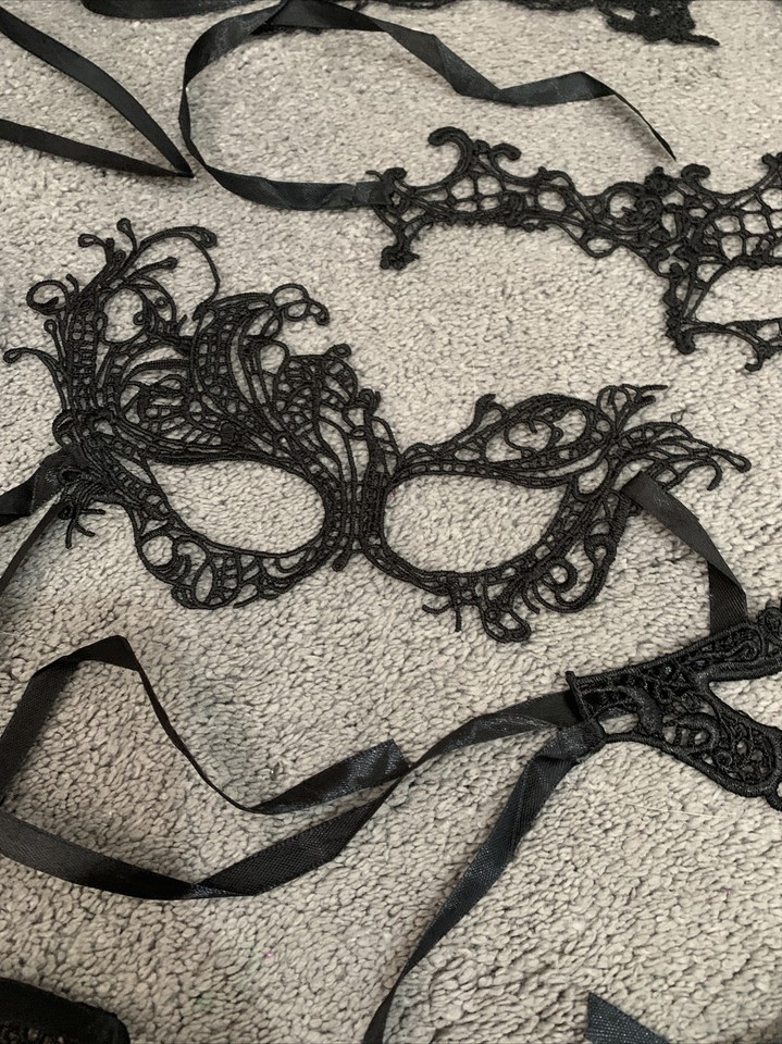 8x Masquerade Eye Mask Black Lace Gothic Fancy Dress Ladies Hen Party ...