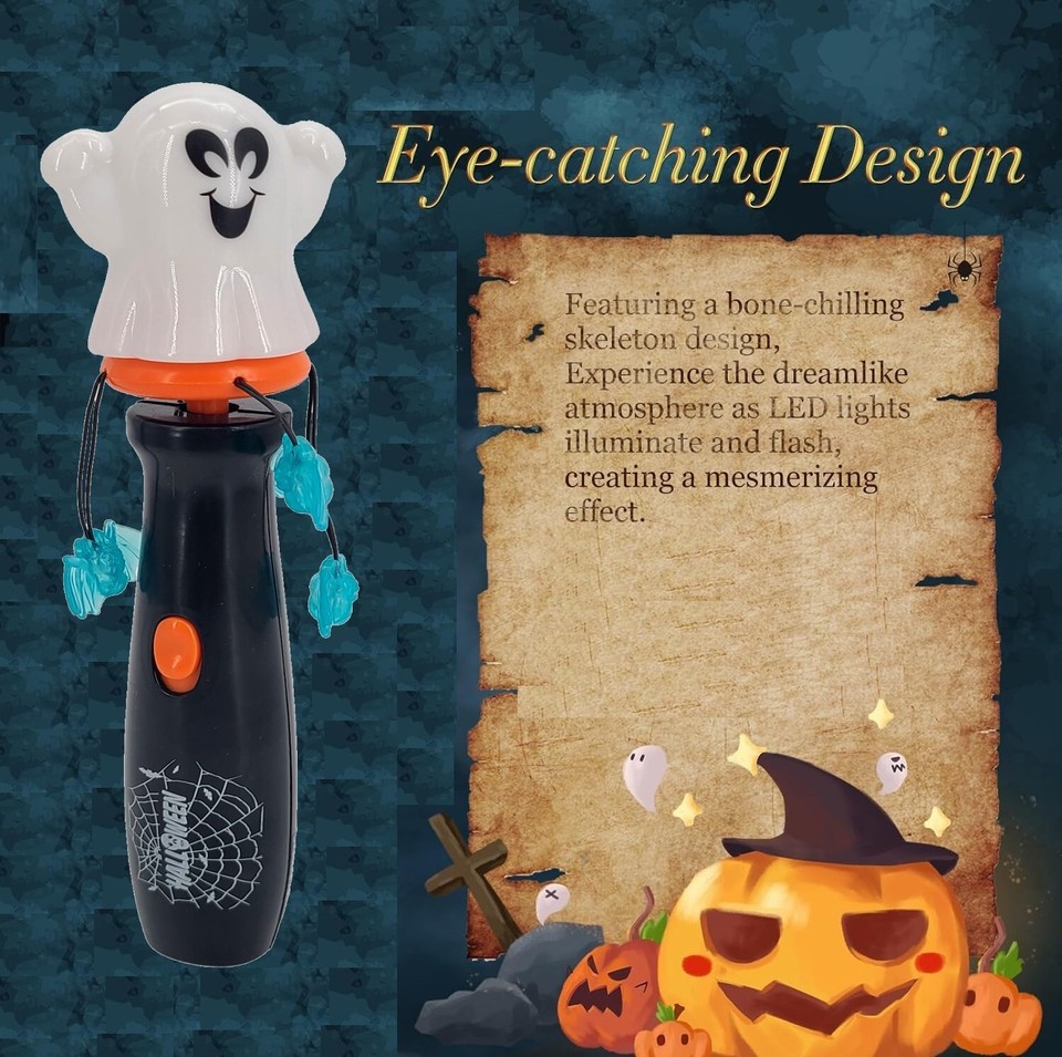 Halloween Skeleton Ghost Light Up LED Magic Spinner Wand with Sound ...