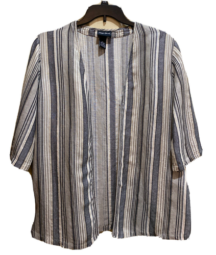 Maggie Barnes Open Front Tunic Top Linen Blend Striped 3/4 Sleeve Plus ...