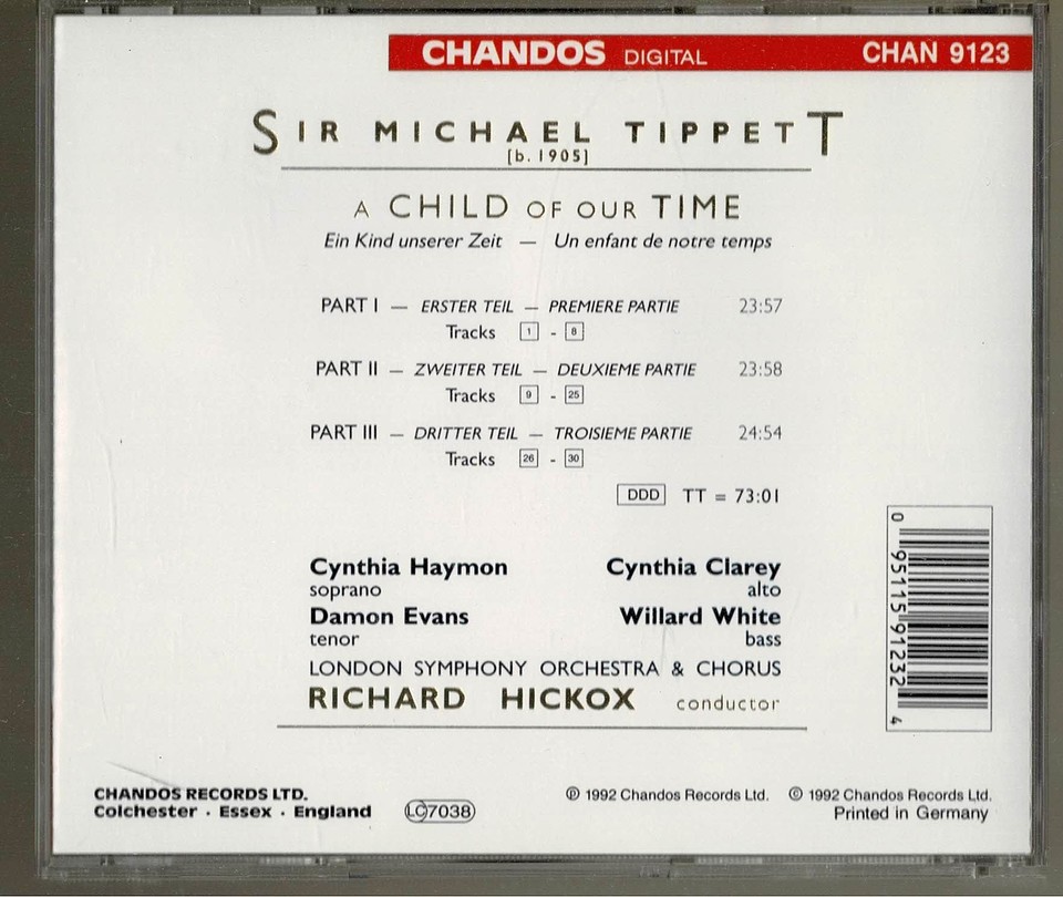 CHANDOS RICHARD HICKOX - TIPPETT A CHILD OF OUR TIME | eBay