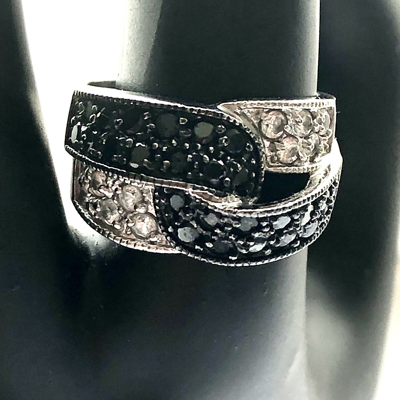 Black White Rhinestone Crossover Bow Ring Band Marked FAS Size 8 | eBay