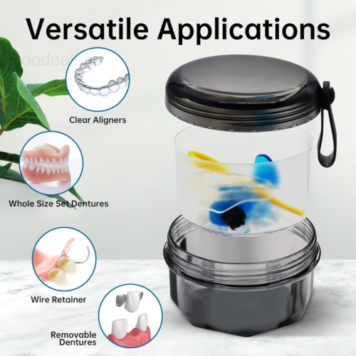 Leak Proof Denture Cups for Soaking Dentures, Partial Transparent Black ...