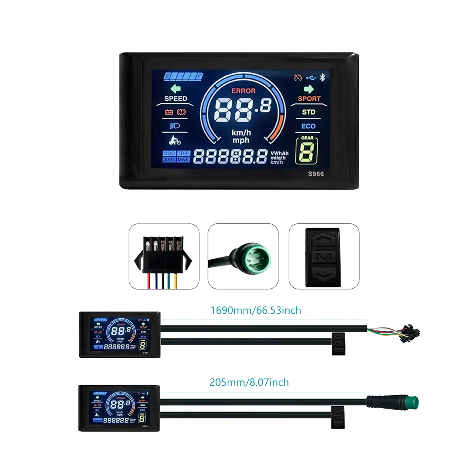 24V 36V 48V 72V E-bike Colorful LCD S966 Display Control Panel Meter SM ...