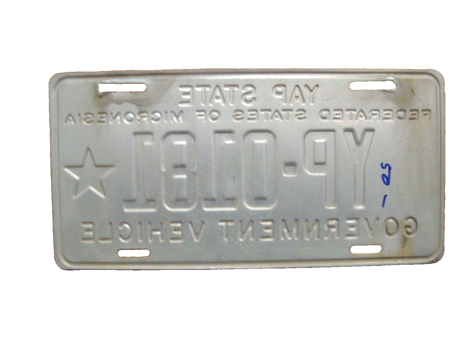 1985 Yap State Government Vehicle License Plate in original condition ...