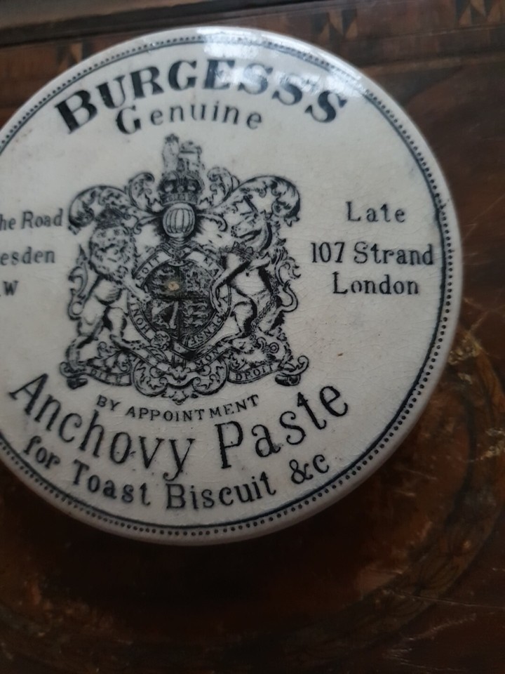 VINTAGE BURGESS’S ANCHOVY PASTE POT LID 107 Strand London | eBay UK