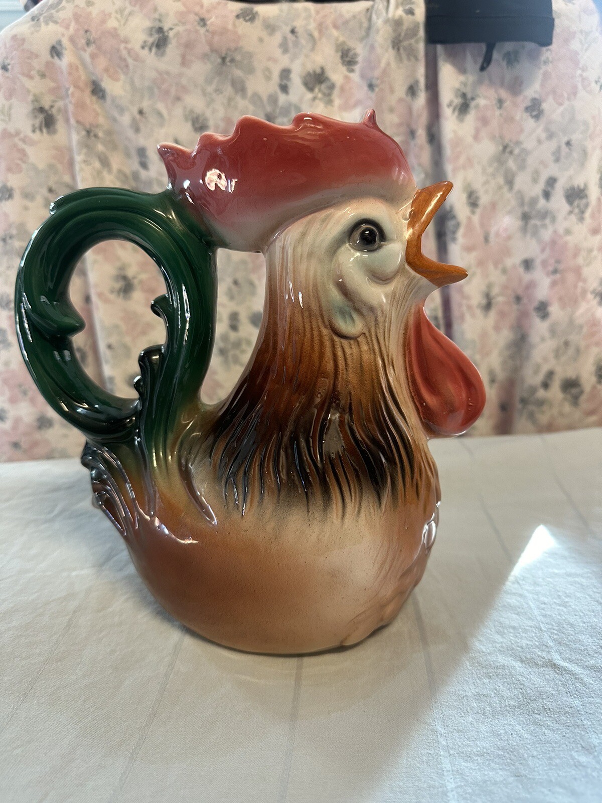 Hand Painted Ceramic Pottery Rooster Pitcher 9" Made In Italy | eBay